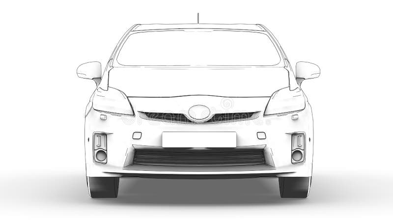 Three-dimensional Model of a Hybrid Family Car Stylized Pencil Drawing ...