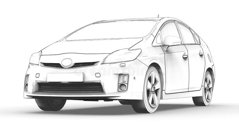 Three-dimensional Model of a Hybrid Family Car Stylized Pencil Drawing ...