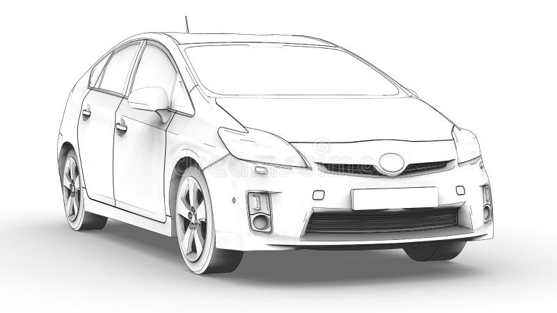 Three-dimensional Model of a Hybrid Family Car Stylized Pencil Drawing ...