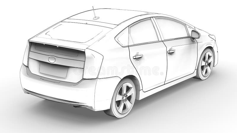 Three-dimensional Model of a Hybrid Family Car Stylized Pencil Drawing ...