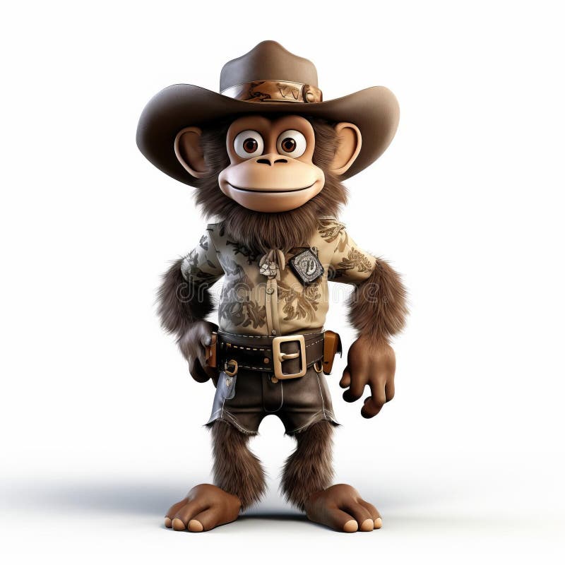 Three Dimensional Monkey Dressed As a Cowboy Character Stock ...