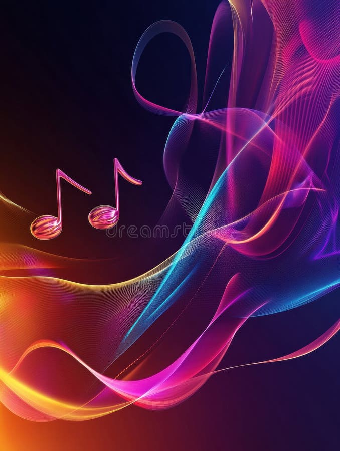 Colorful 3D Music Notes Floating Amidst Vibrant Swirls of Light in a ...