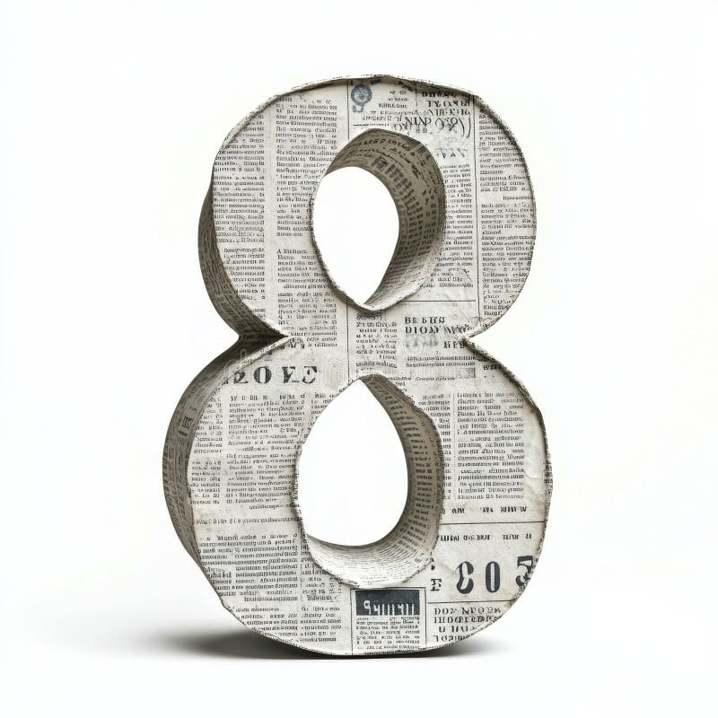 A Three-dimensional Number 8 Crafted from Newspaper, Showcasing ...