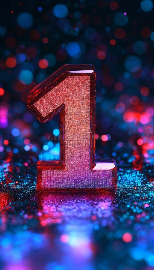 Three-Dimensional Number One with Metallic Purple and Glowing Effect on ...