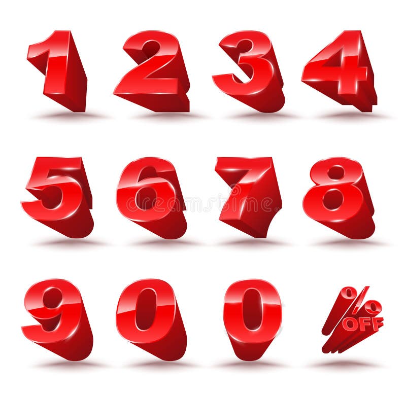 Three-dimensional Number Set 0-9 with Percent Off. Stock Vector ...