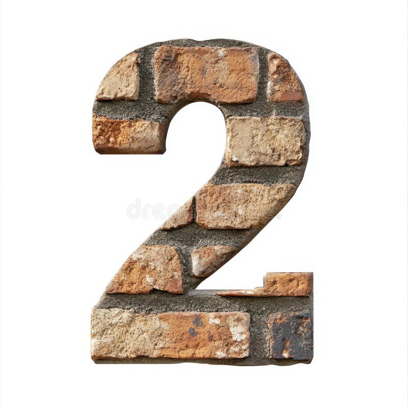 A Three-dimensional Number Two Made of Textured Bricks, Showcasing a ...