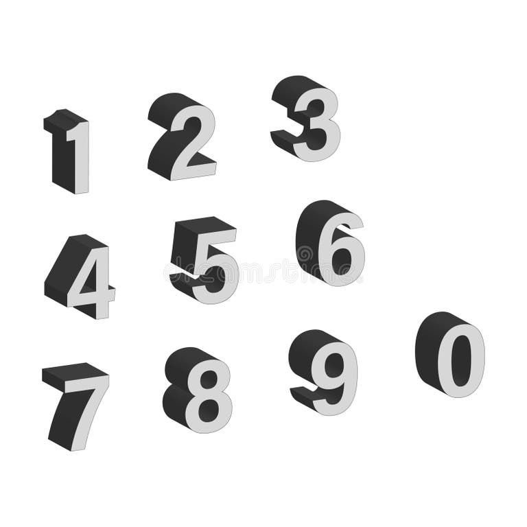 Three Dimensional Numbers. Bold Numeric Shape. One To Nine Digits ...