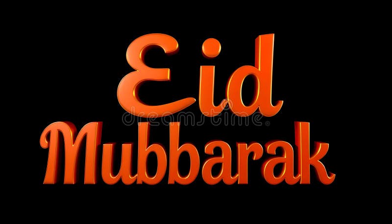 Three Dimensional Orange Words Saying Eid Mubarak on Black Background ...