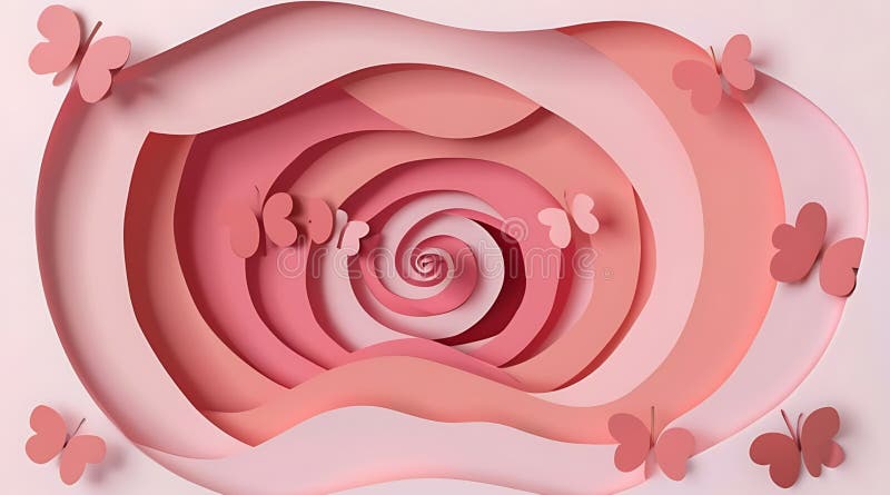 Three Dimensional Paper Cut Wind Pink Surround Love Background ...