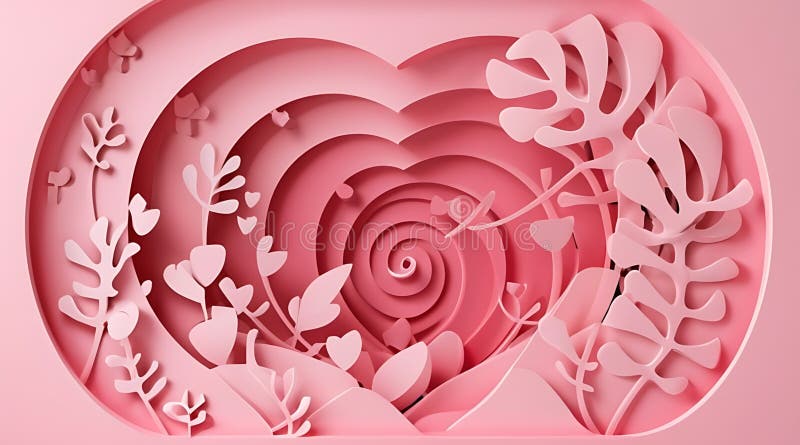 Three Dimensional Paper Cut Wind Pink Surround Love Background