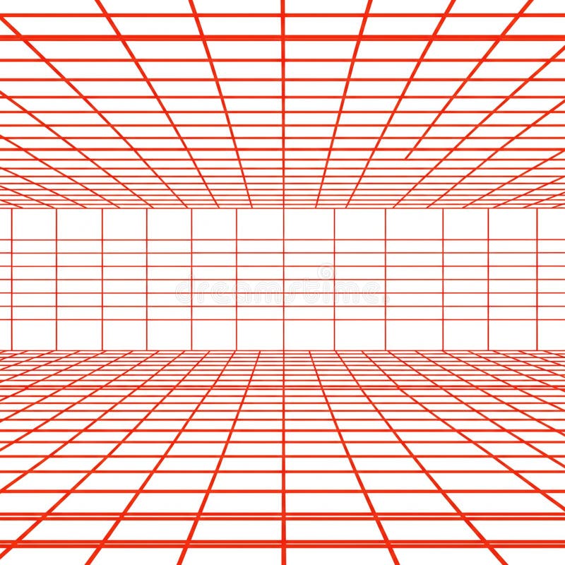 Three-dimensional Perspective Grid with Red Lines on a White Background ...