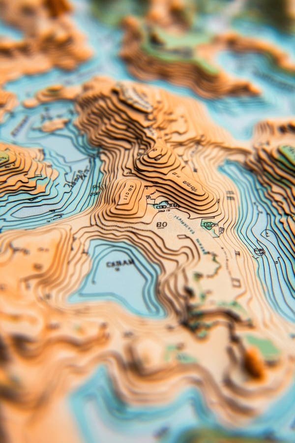 Three Dimensional Physical Map Showing Heights and Depths Stock Photo ...