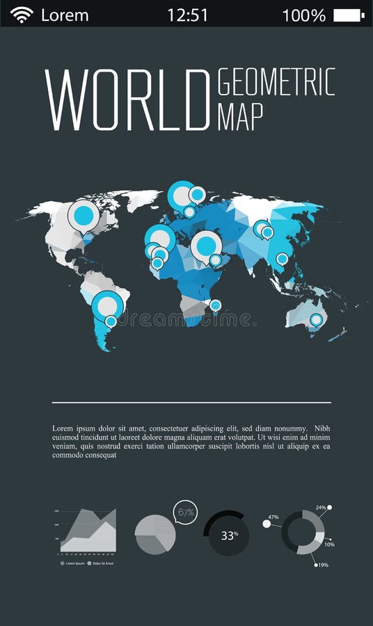 Three Dimensional Polygonal World Map and Infographics Templates Stock ...