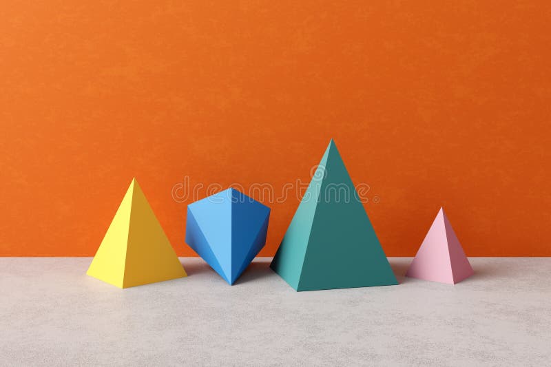 Three-dimensional Prism Pyramid Objects on Blue Colored Background ...