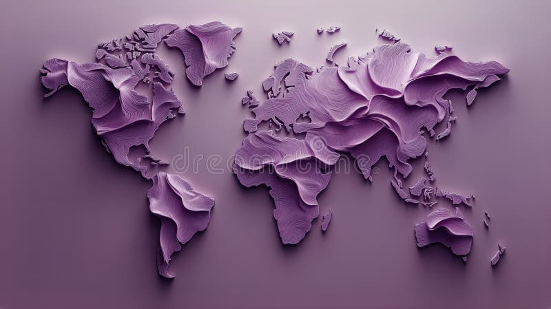 Three-dimensional Purple World Map Texture Displayed on a Wall Stock ...