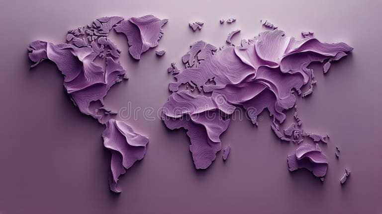 Three-dimensional Purple World Map Texture Displayed on a Wall Stock ...