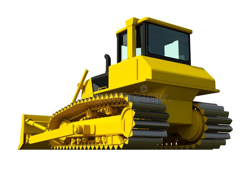 Three-dimensional Raster Illustration of a Bulldozer. Yellow Bulldozer ...