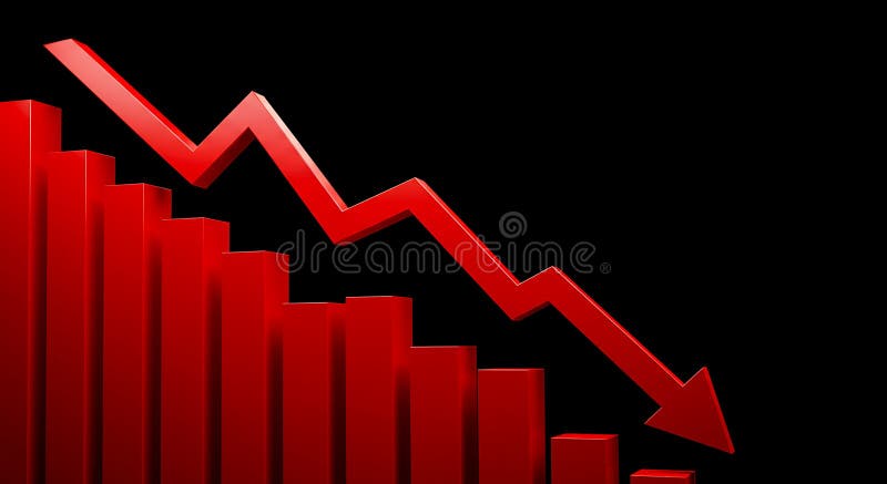 Three-dimensional Red Bar Graph with a Downward Trend on a Black Background. Stock Illustration ...