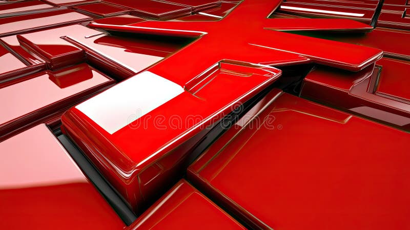 Three-dimensional Red Geometric Shapes Arranged on a Glossy Surface ...