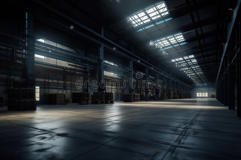 Three Dimensional Render of Dark Empty Warehouse. AI Generated Stock ...