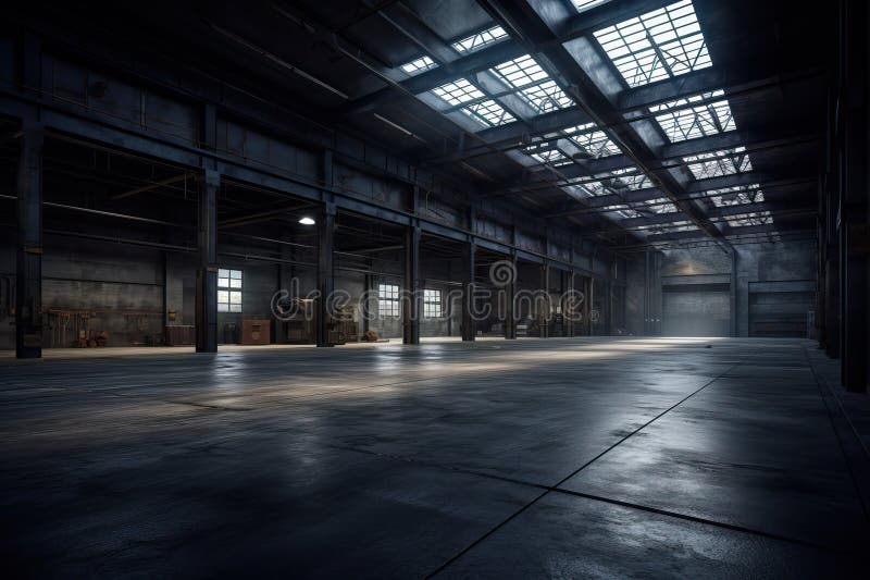 Three Dimensional Render of Dark Empty Warehouse. AI Generated Stock ...