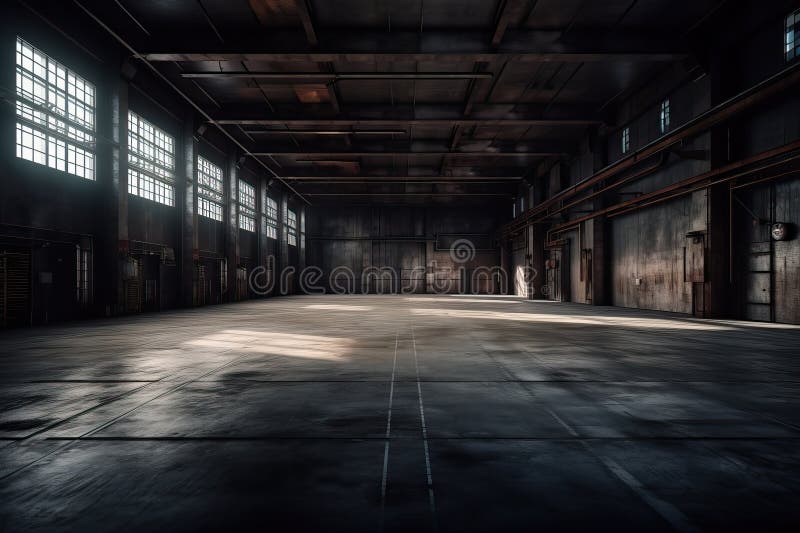 Three Dimensional Render of Dark Empty Warehouse. AI Generated Stock ...