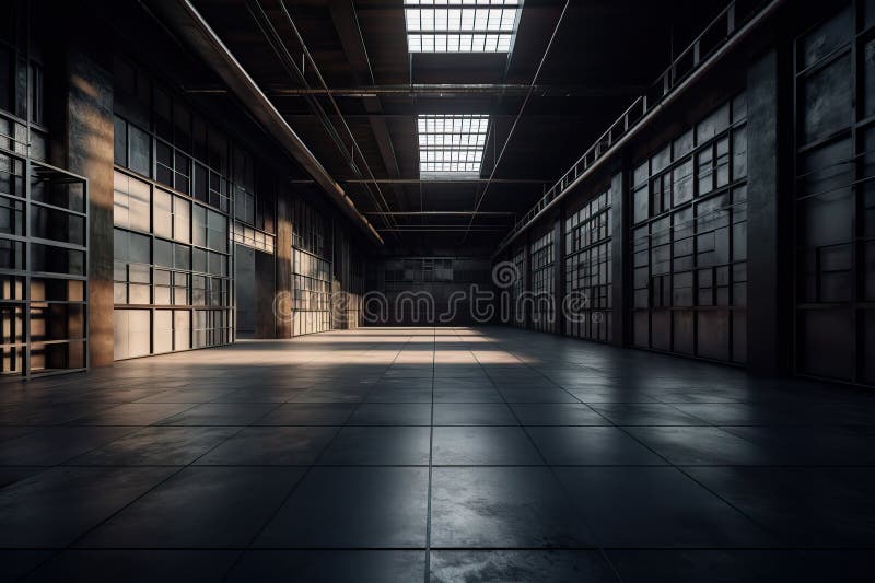 Three Dimensional Render of Dark Empty Warehouse. AI Generated Stock ...