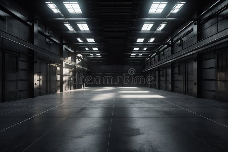Three Dimensional Render of Dark Empty Warehouse. AI Generated Stock ...