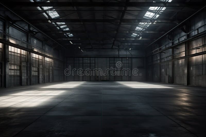 Three Dimensional Render of Dark Empty Warehouse. AI Generated Stock ...