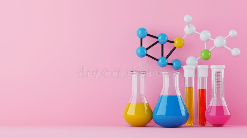 A Three-dimensional Render Featuring Laboratory Glassware with Colorful ...