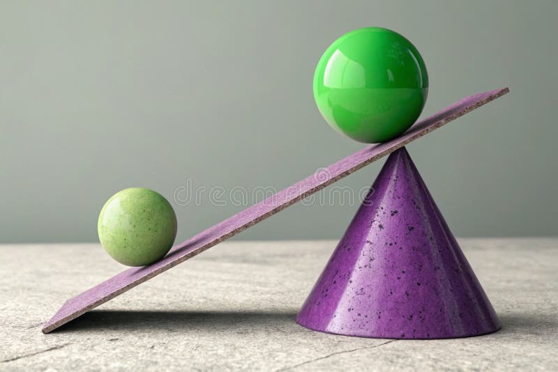 Three Dimensional Render of Green Ball Balancing on Slope of Purple ...