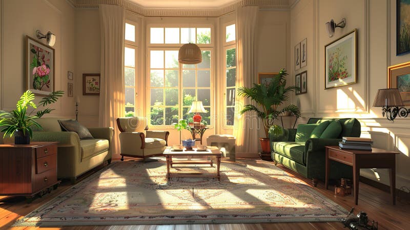 Three Dimensional Render of Living Room Stock Illustration ...