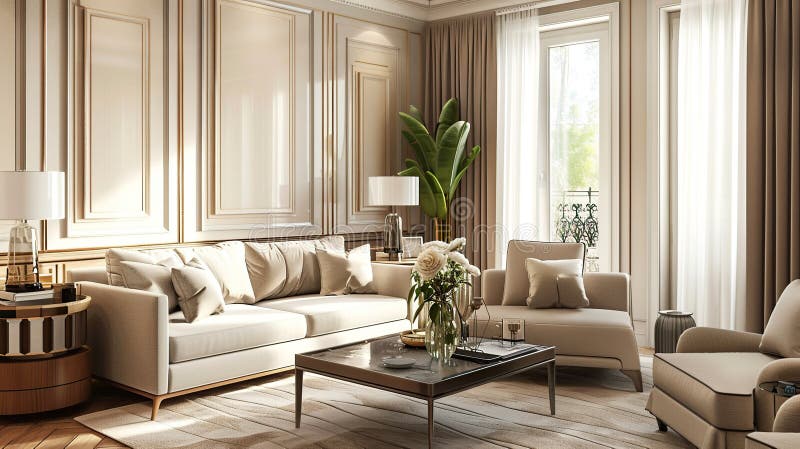 Three Dimensional Render of Living Room Stock Illustration ...