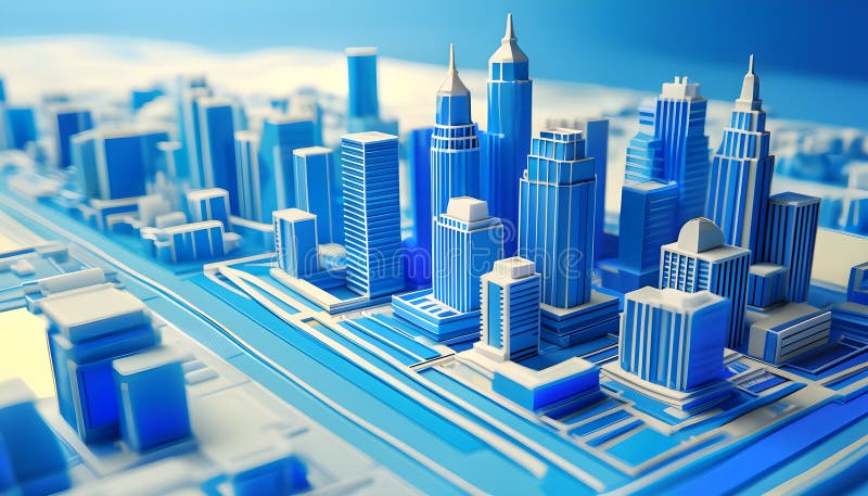 Three Dimensional Render of a Model of a Modern City Stock Illustration ...