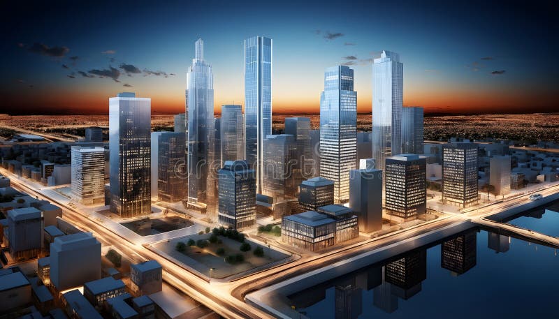 Three Dimensional Render of a Model of a Modern City Stock Illustration ...