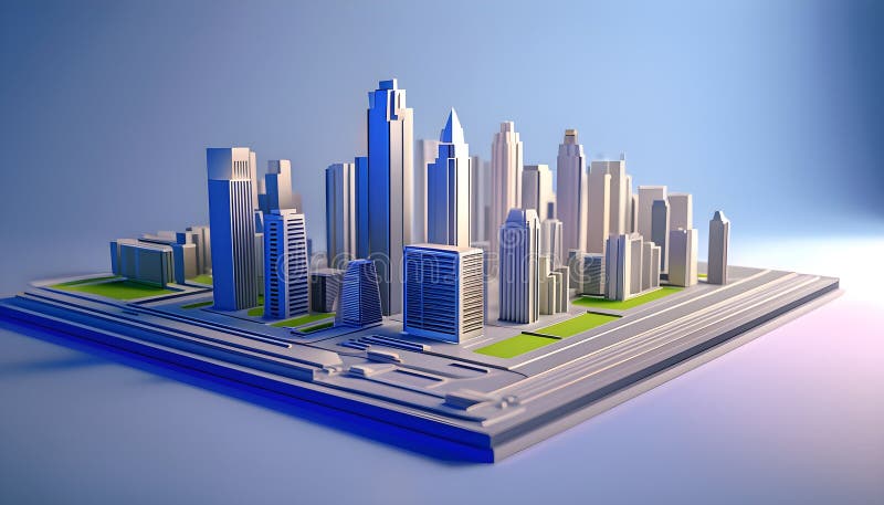 Three Dimensional Render of a Model of a Modern City Stock Illustration ...