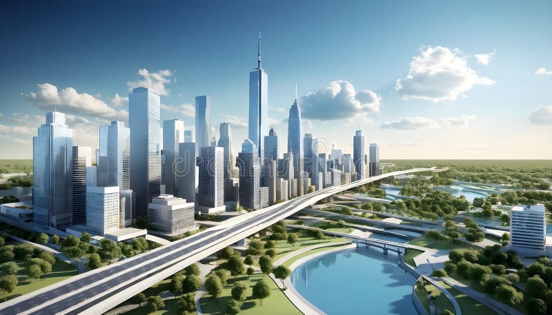 Three Dimensional Render of a Model of a Modern City Stock Illustration ...