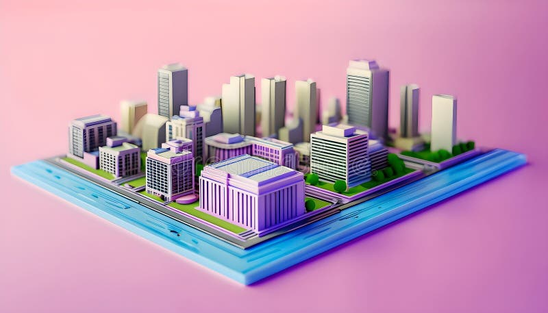 Three Dimensional Render of a Model of a Modern City Stock Illustration ...