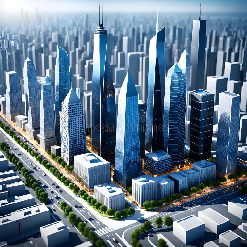 Three Dimensional Render of a Model of a Modern City Stock Illustration ...