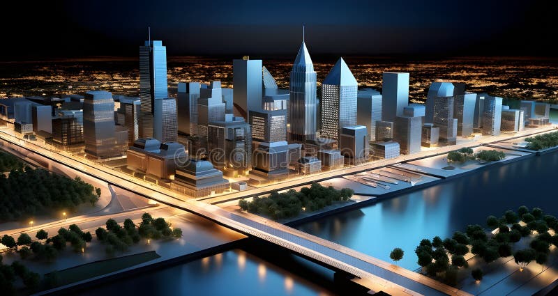 Three Dimensional Render of a Model of a Modern City Stock Illustration ...