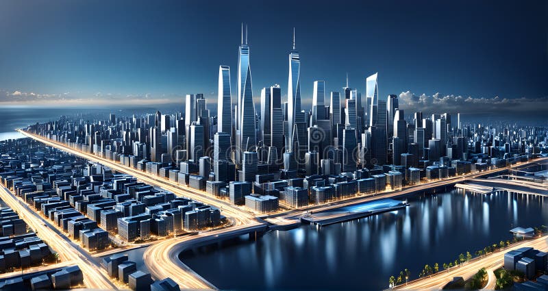 Three Dimensional Render of a Model of a Modern City Stock Illustration ...