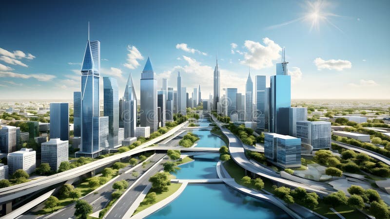 Three Dimensional Render of a Model of a Modern City Stock Illustration ...