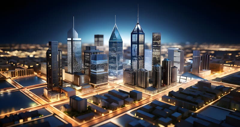Three Dimensional Render of a Model of a Modern City Stock Illustration ...
