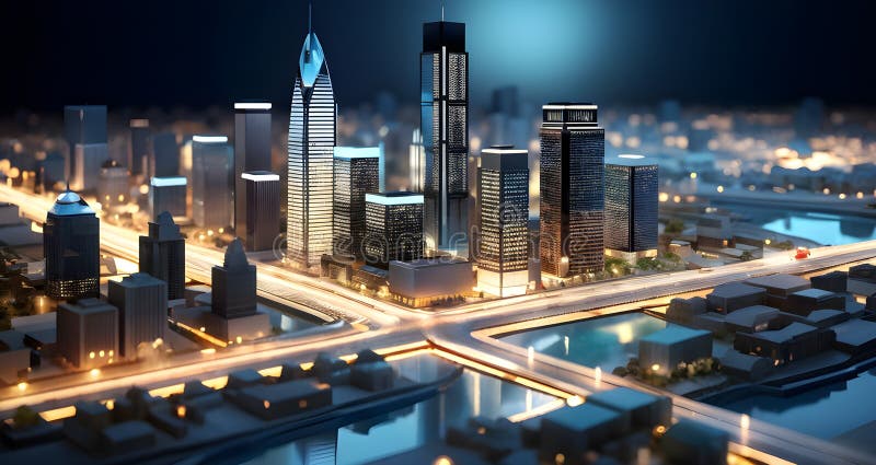 Three Dimensional Render of a Model of a Modern City Stock Illustration ...
