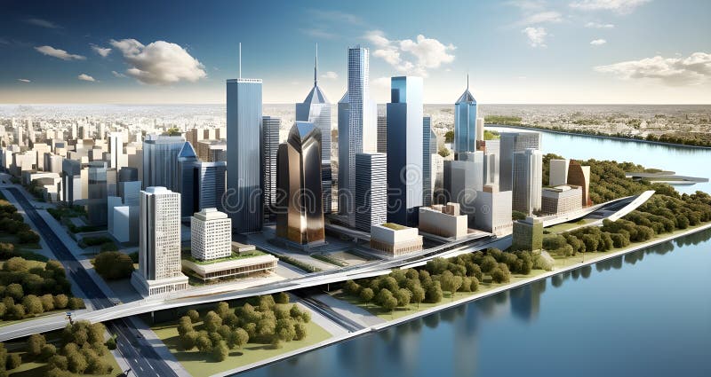 Three Dimensional Render of a Model of a Modern City Stock Illustration ...