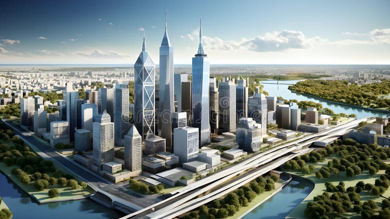 Three Dimensional Render of a Model of a Modern City Stock Illustration ...