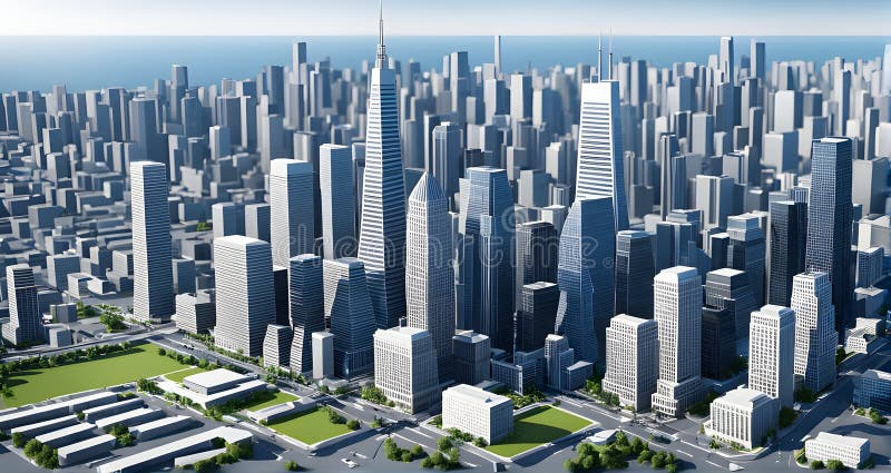 Three Dimensional Render of a Model of a Modern City Stock Illustration ...