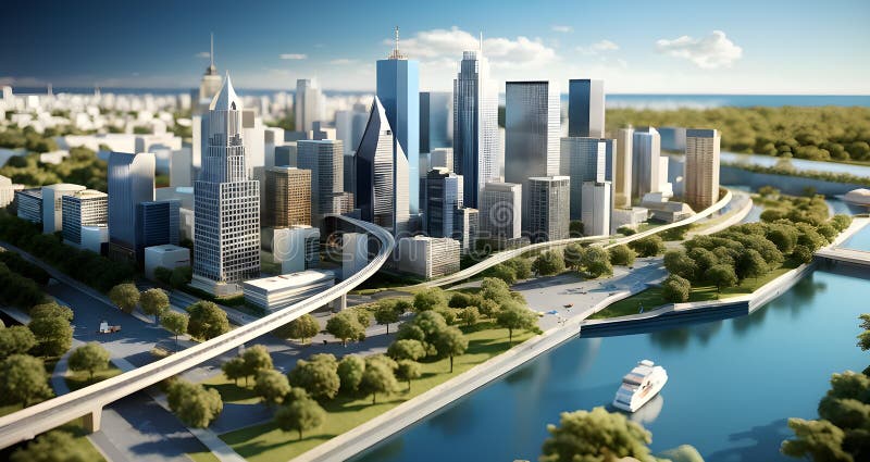 Three Dimensional Render of a Model of a Modern City Stock Illustration ...