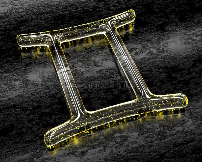Astrology Symbol in Glass with Yellow Particles - Gemini Stock ...