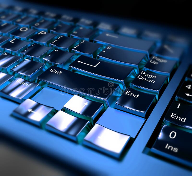 Close-up on a Blue Metallic Keyboard on Black Background Stock ...